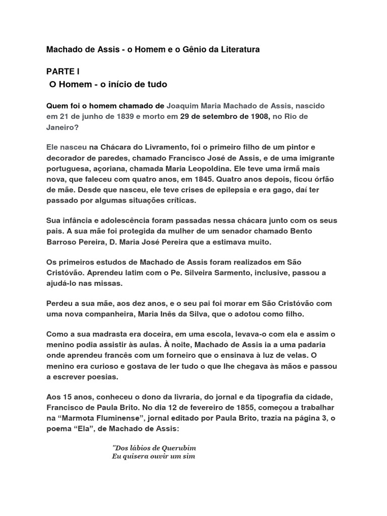 Machado de Assis - o Homem e o Gênio Da Literatura (Texto Eliane) | PDF | Escravidão