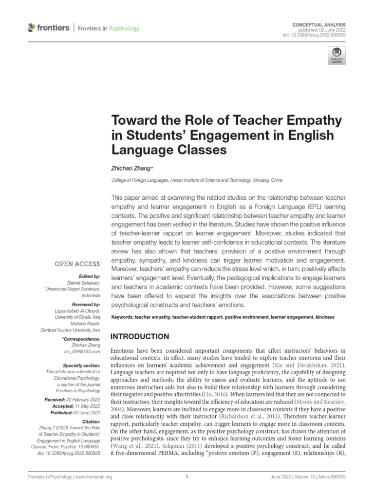 Toward The Role of Teacher Empathy in Students en | PDF | Empathy | Learning