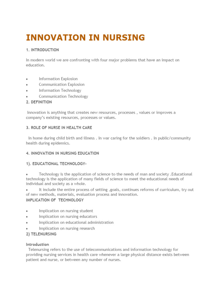 Innovation in Nursing | PDF