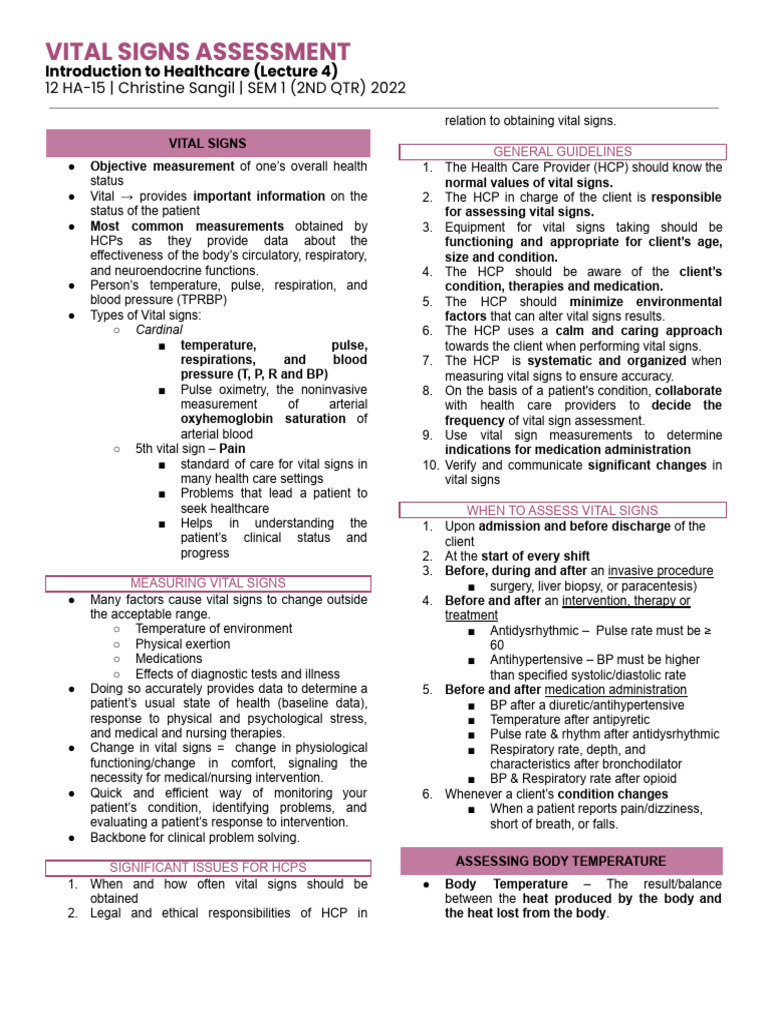 Vital Signs Assessment in Healthcare | PDF | Thermoregulation | Heat ...