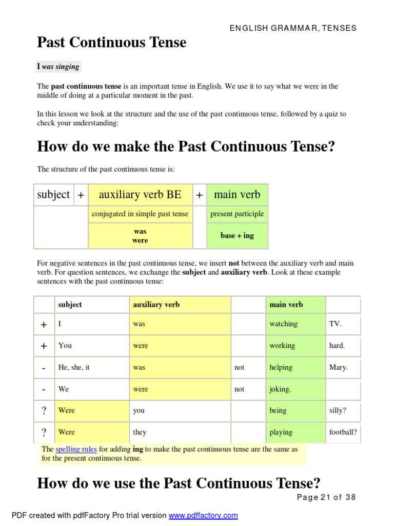 Understanding Past Continuous Tense | PDF