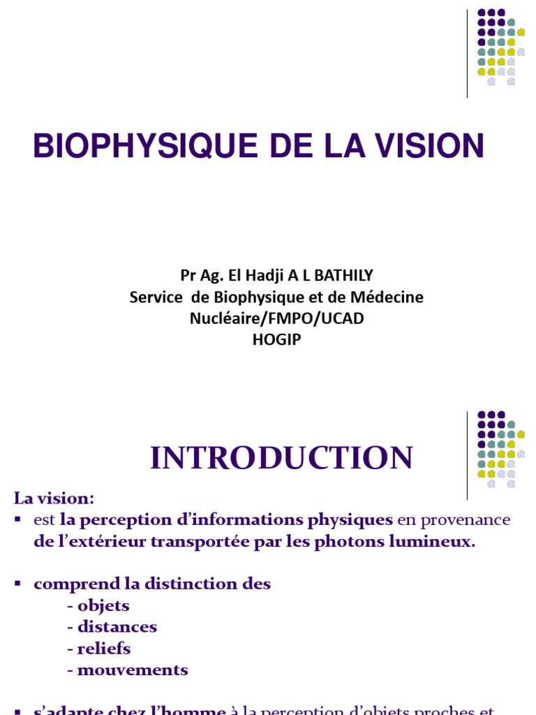 Biophysique de La Vision 2021 UCAD | PDF