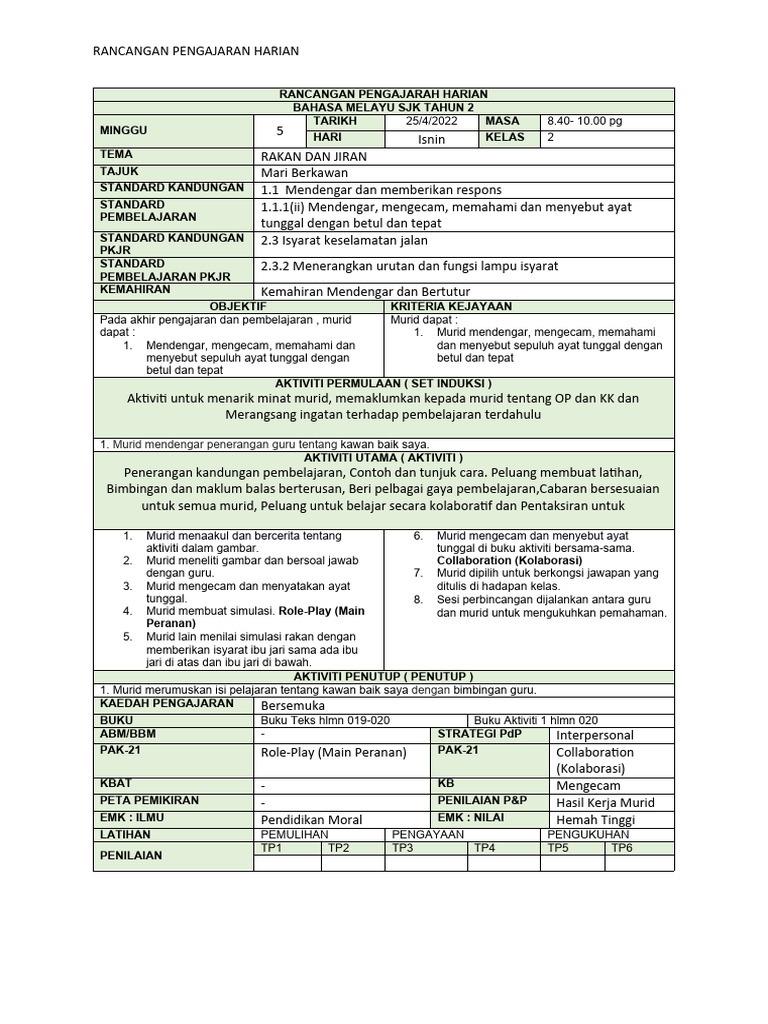 RPH Minggu 5 BM SJK THN 2 by Cikgu Gorgeous | PDF