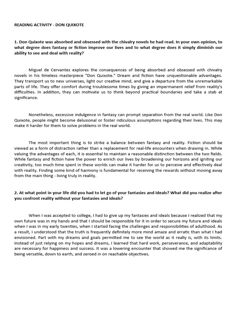 READING-ACTIVITY-DON-QUIXOTE | PDF