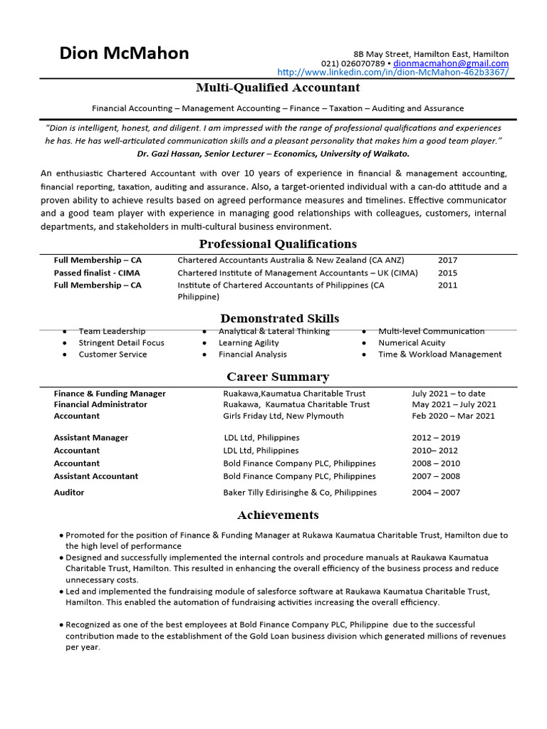 NZ CV Format-Sample - V1 | PDF | Accounts Payable | Accounting