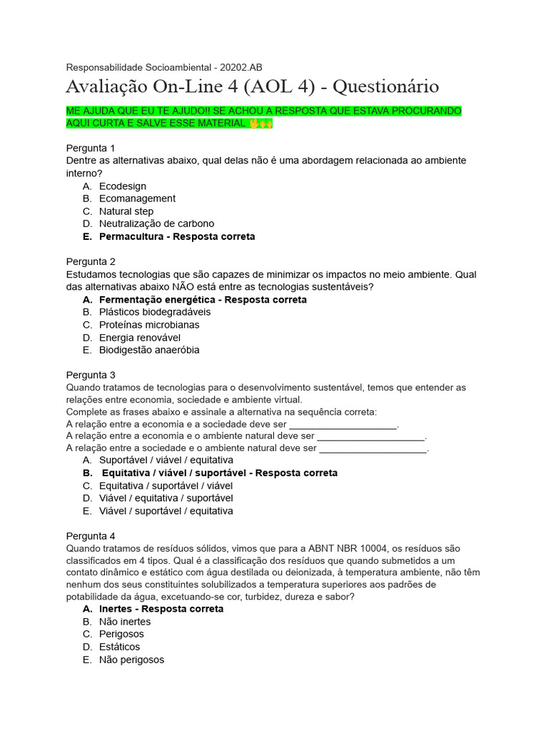 AOL 04 - Responsabilidade Socioambiental - 20202 | PDF ...