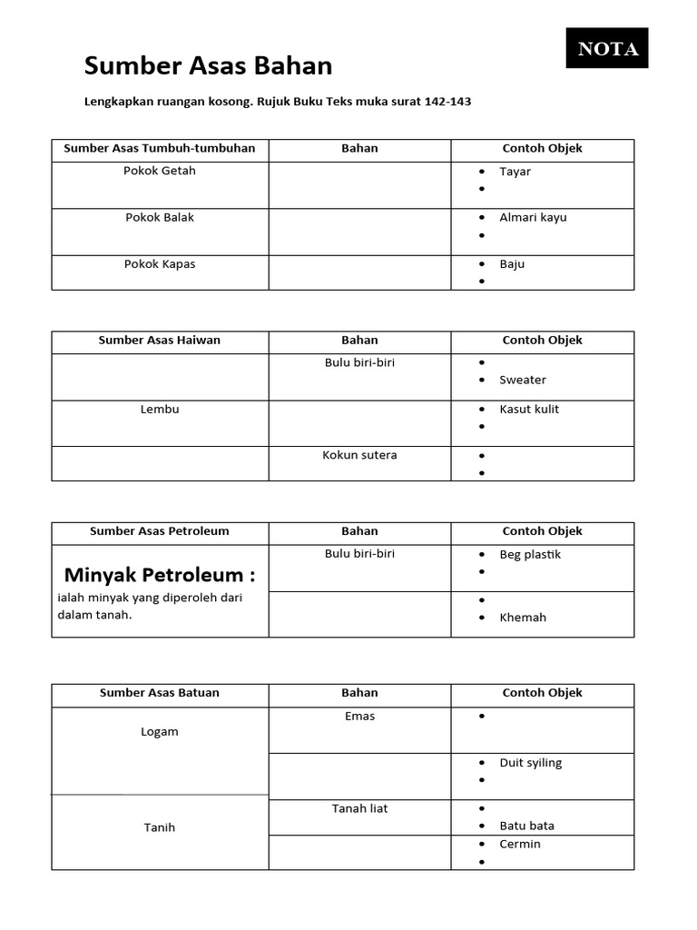 NOTA Sumber Asas Bahan | PDF