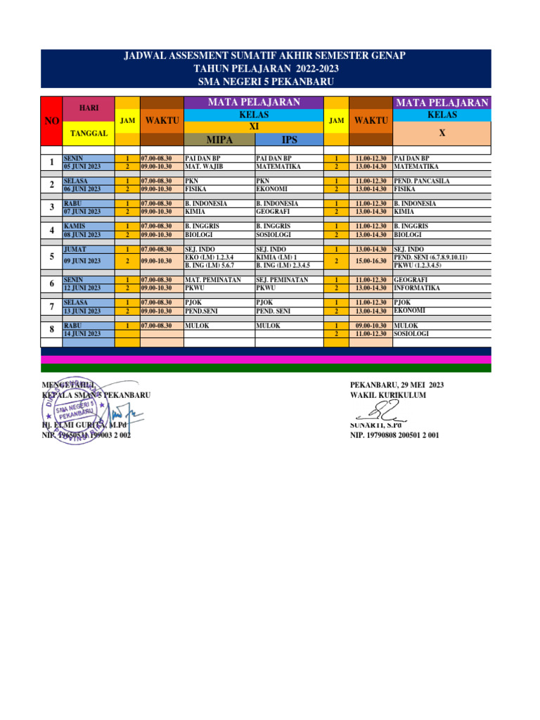 Jadwal Ujian Assesment Sumatif Akhir Semester Genap | PDF
