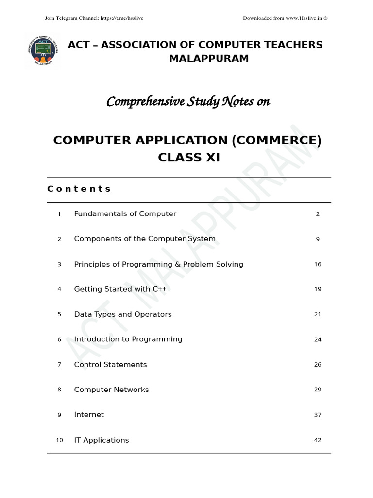 Hsslive Xi Computer Application English All In One Notes By Act Malappuram Pdf Computer Data