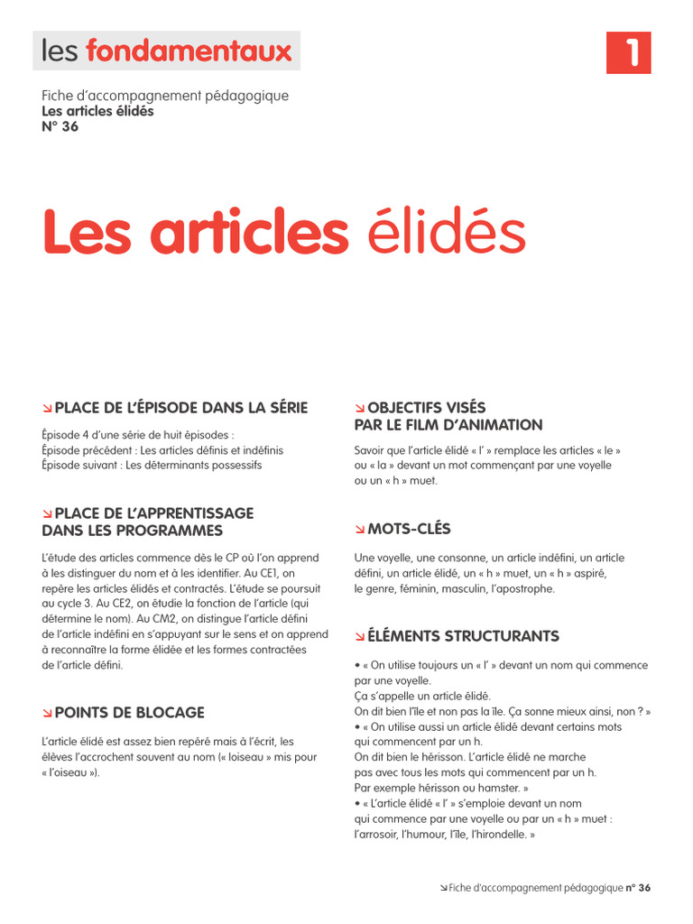 Articles élidés : Guide pédagogique | PDF | Linguistique