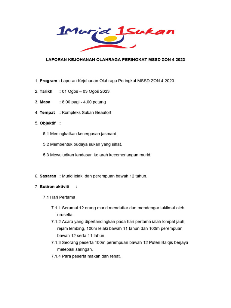 Laporan Kejohanan Olahraga Peringkat Mss | PDF