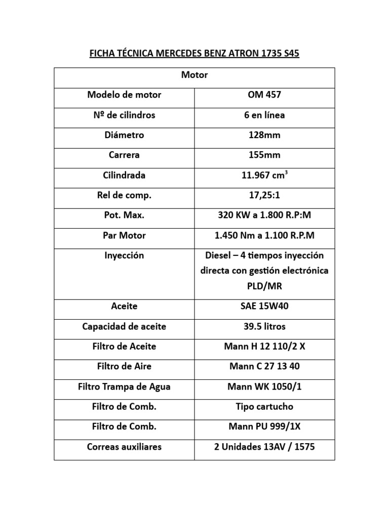 Ficha Técnica Mercedes Benz Atron | PDF