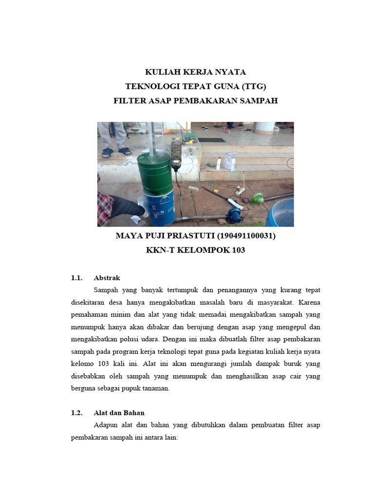 Kuliah Kerja Nyata Teknologi Tepat Guna (TTG) Filter Asap Pembakaran ...
