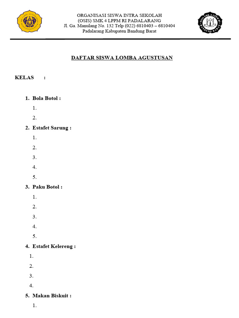 Daftar Siswa Lomba Agustusan Osis Smk 4 Pdf