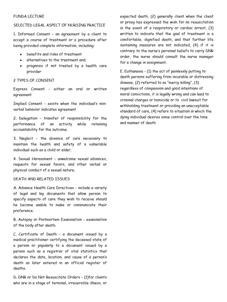 Fundamentals of Nursing (Lec) | PDF | Death | Informed Consent Fundamentals of Nursing (Lec) | PDF | Death | Informed Consent