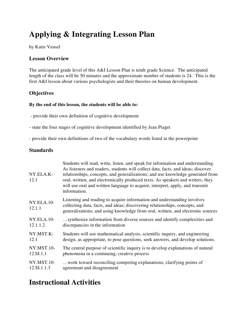 Applying & Integrating Lesson Plan: Instructional Activities | PDF
