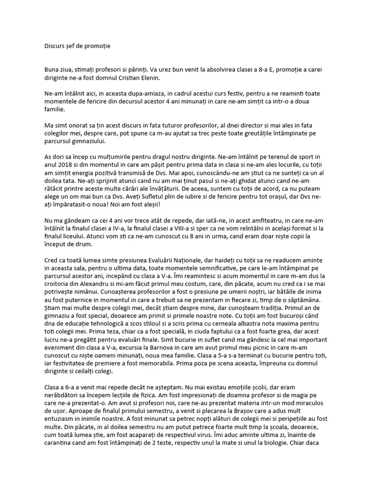 Discurs Sef de Promotie | PDF