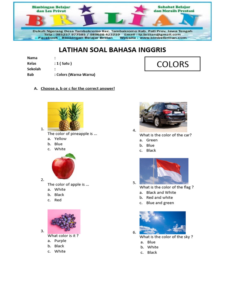 Soal Bahasa Inggris Bab Colors Warna-Warna Dan Kunci Jawaban | PDF | Color | Visual Perception