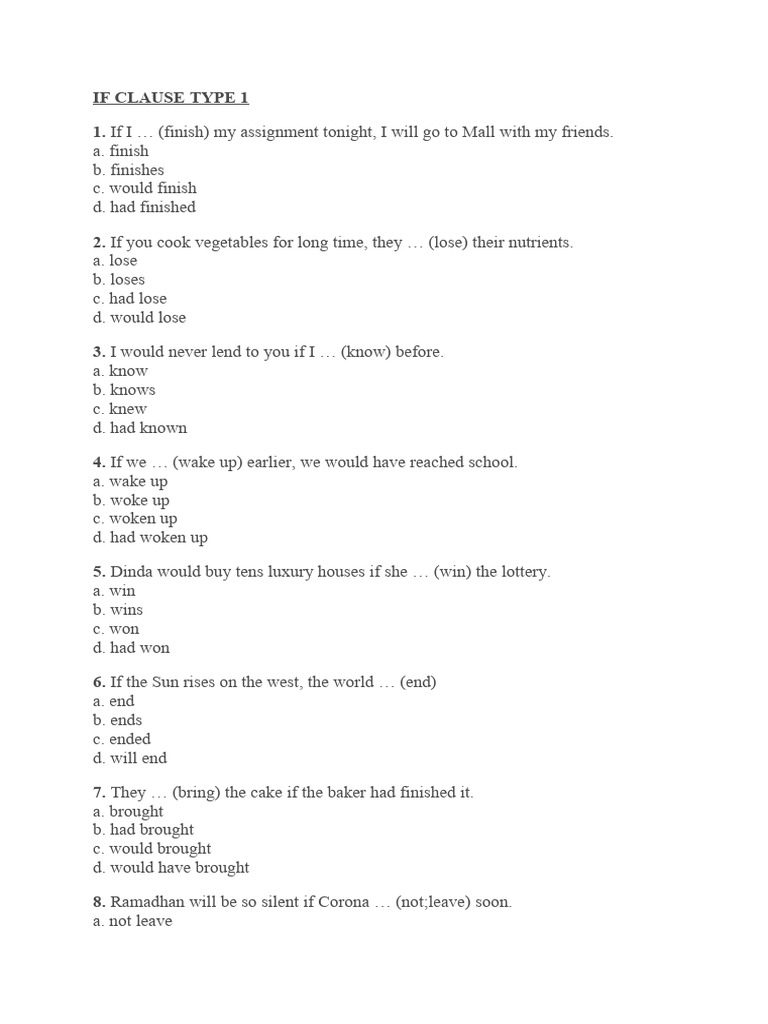 Contoh Soal if Clause Type 1 Dan 2 | PDF