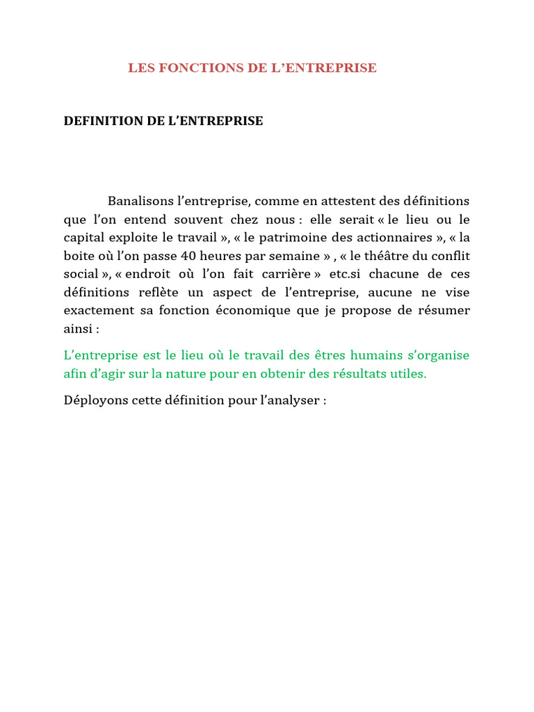 Fonctions essentielles de l'entreprise | PDF