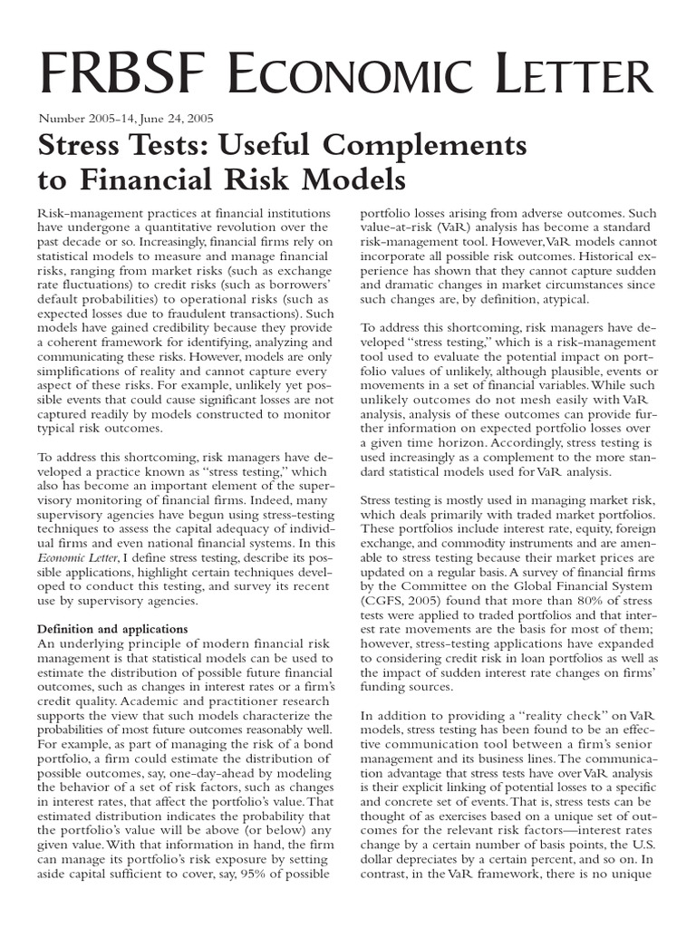 Stress Tests - Useful Complements To Financial Risk Models - FRBSF ...