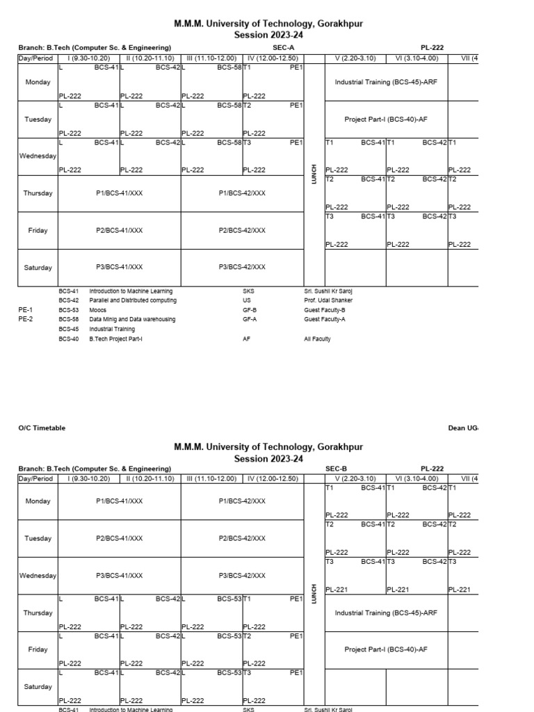 B.Tech Timetable 2023-24 M.M.M. University | PDF | Computing | Engineering