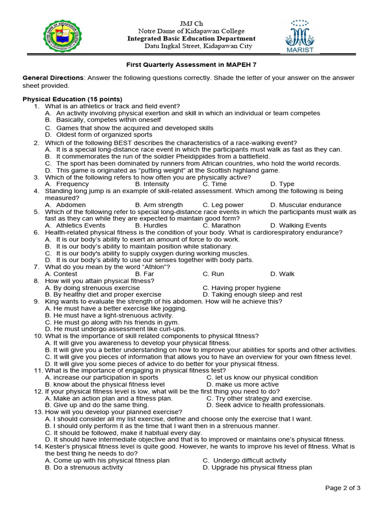 1st QA | PDF | Physical Fitness | Adolescence