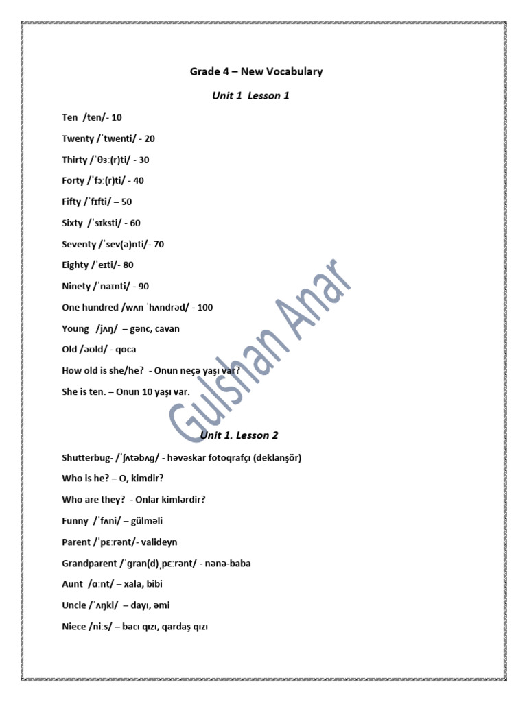 Grade 4 - New Vocabulary | PDF