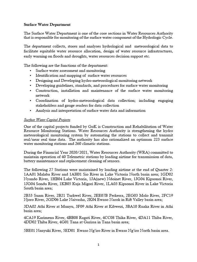 Surface Water Information WRA Website | PDF | Telemetry | Water Resources