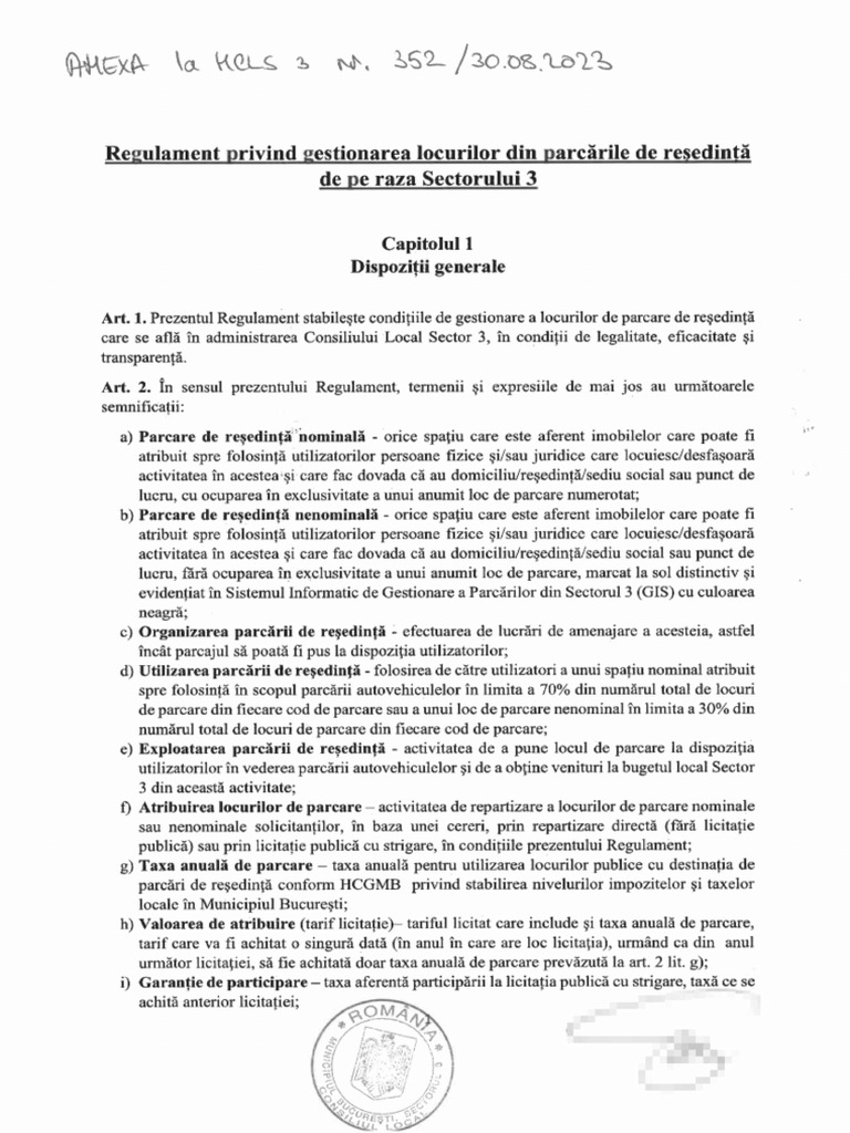 Regulament Privind Gestionarea Locurilor Din Parcarile de Resedinta de ...