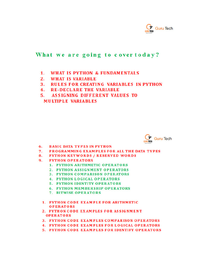 Chapter 001 - Getting Started With Python Language Variables, Data | PDF