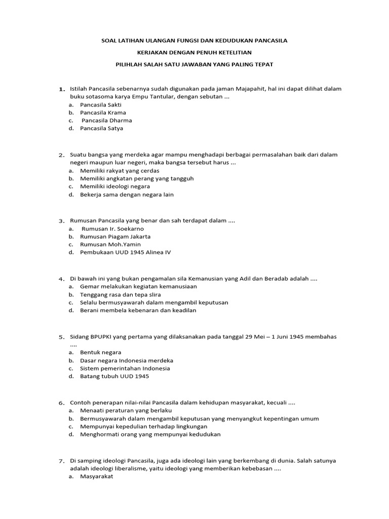 PPKN Soal Kelas 8 Fungsi Dan Kedudukan Pancasila | PDF