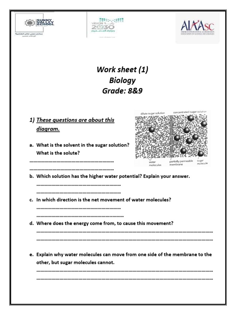 Work Sheet . Biology .Grade 8&9 | PDF