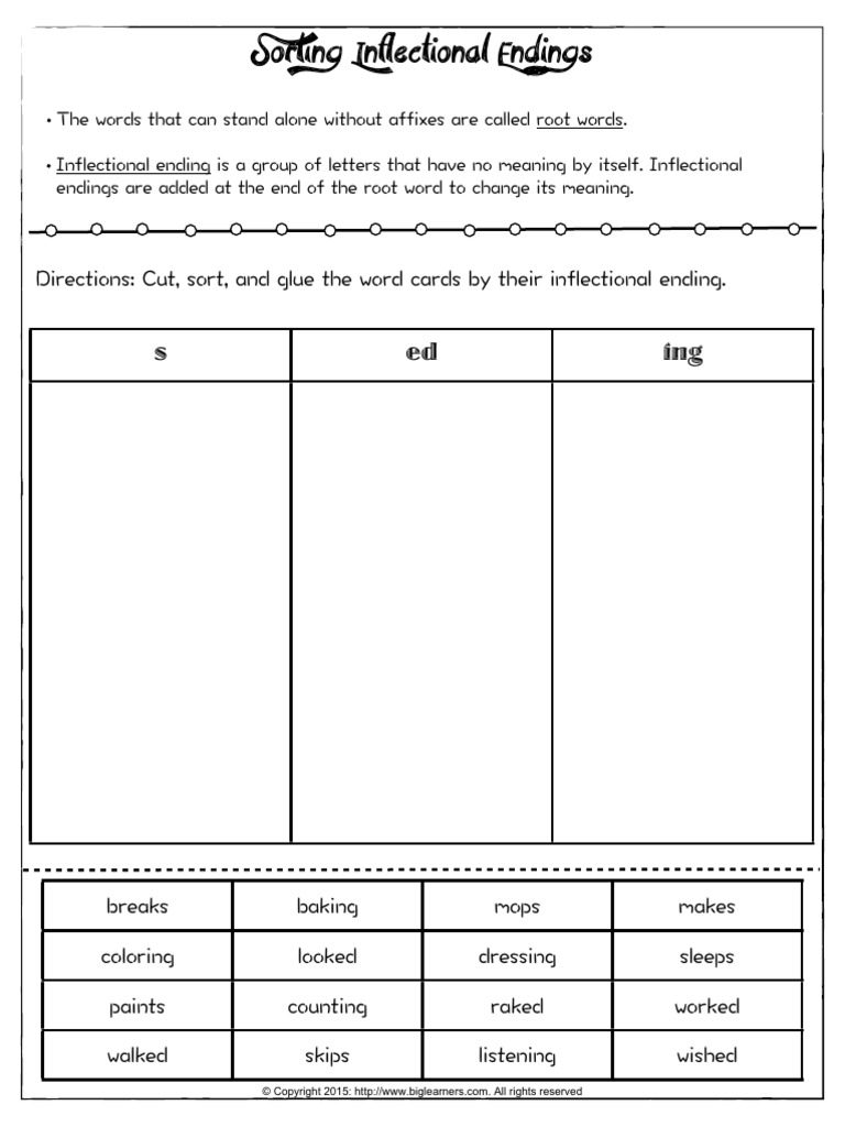 Sorting Inflectional Endings S Ed Ing | PDF