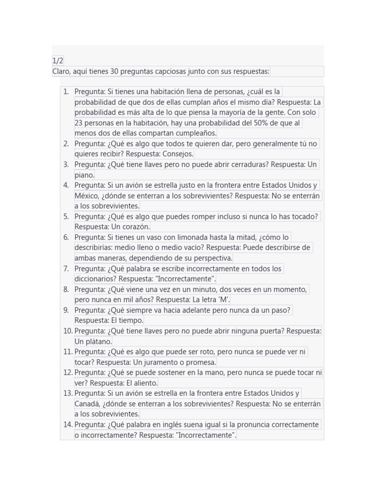 30 Preguntas Capciosas y Respuestas | PDF | Artes del Lenguaje y ...