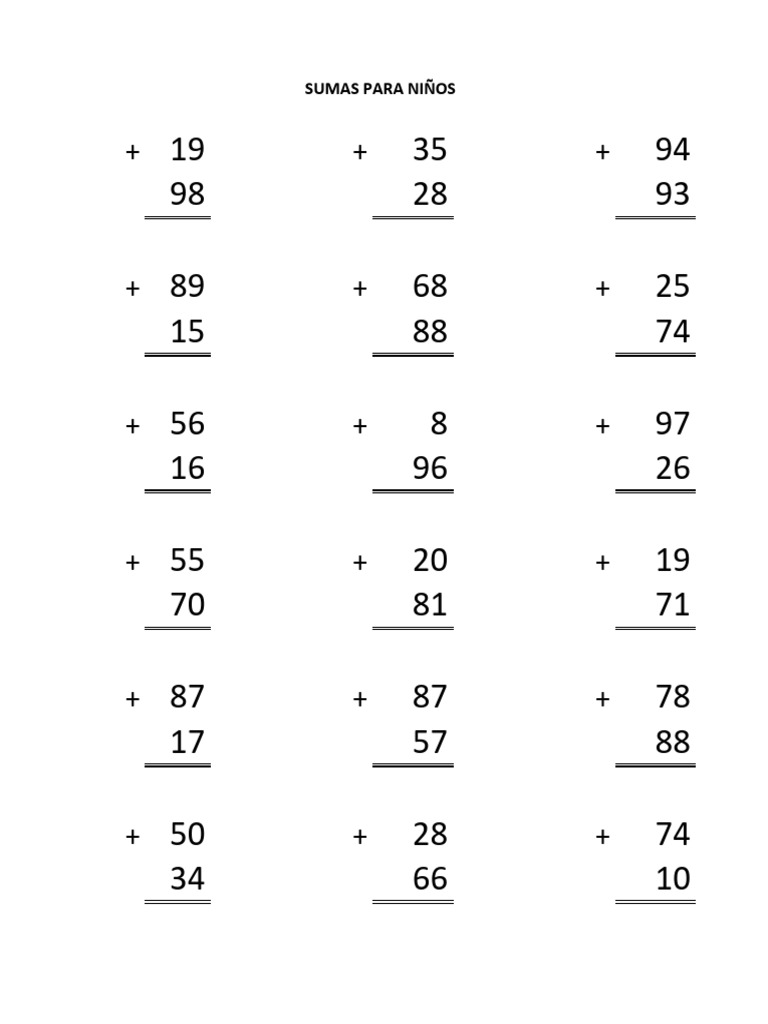 Sumas para Niños Primer Grado | PDF