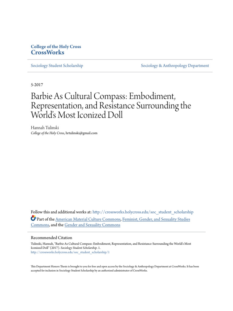 Barbie As Cultural Compass - Embodiment Representation and Resis | PDF