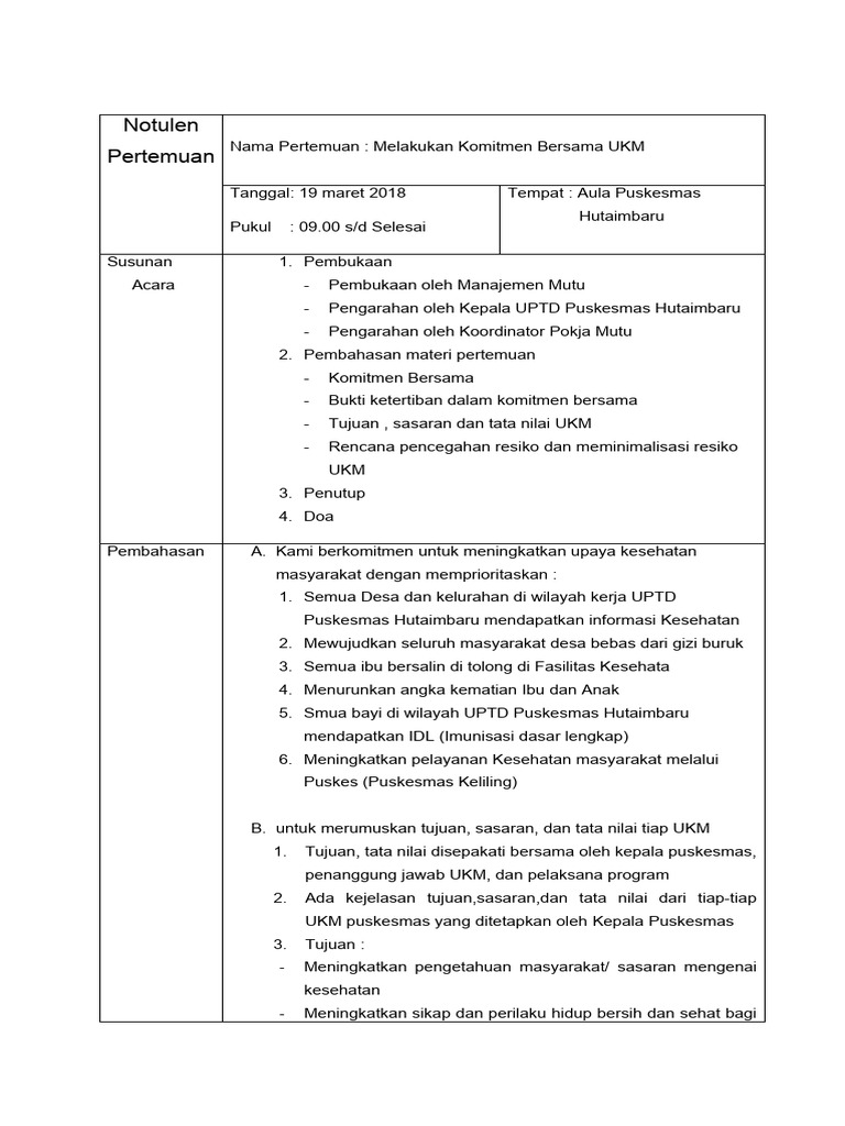 5.1.3 Ep 2 Notulen Undangan Rapat Merumuskan Tujuan, Sasaran Dan Tata Nilai Ukm Ep 1 | PDF