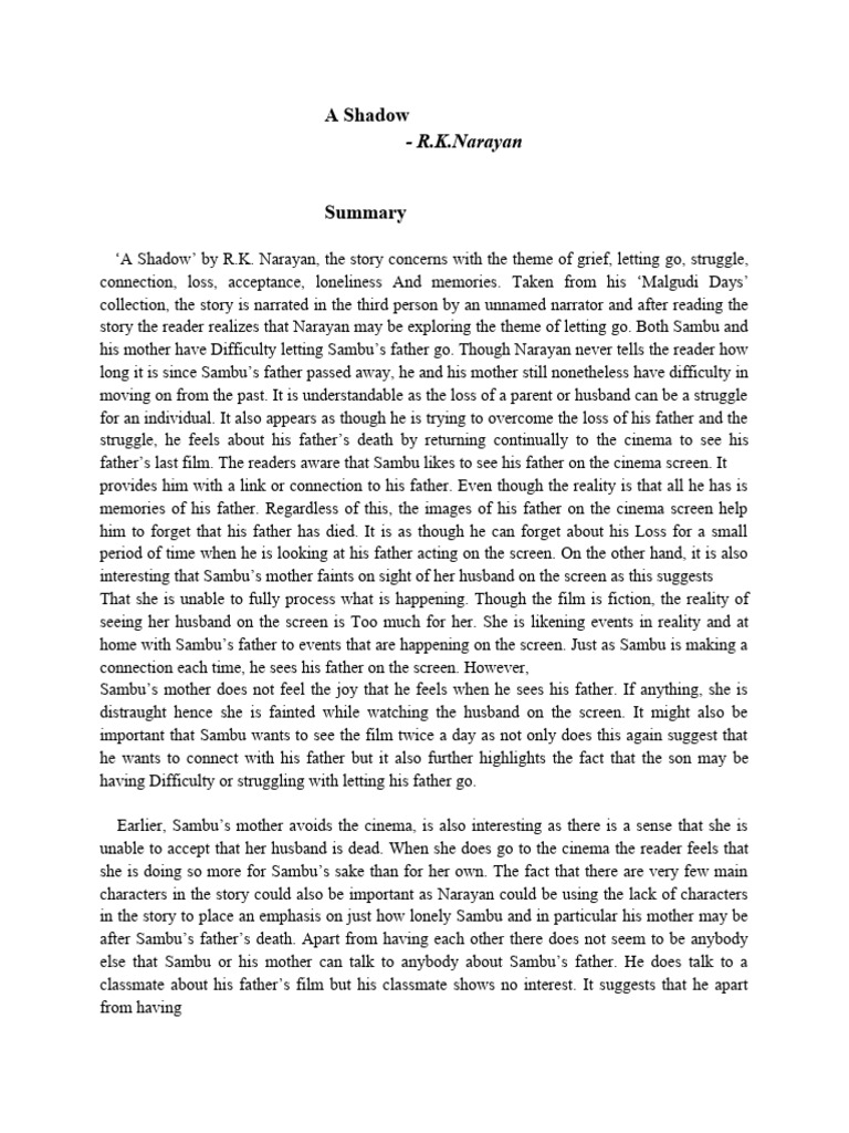 A Shadow - by R.K Narayan | PDF | Identity (Social Science) | Shadow (Psychology)