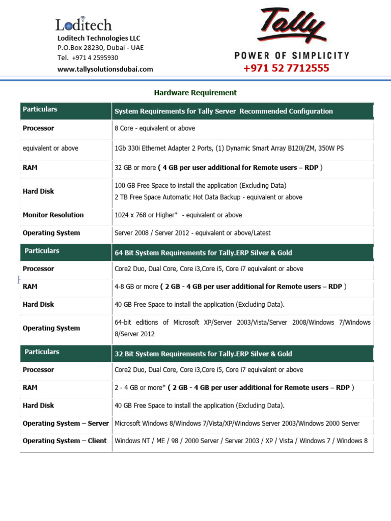 Tally Hardware Requiremnts | PDF