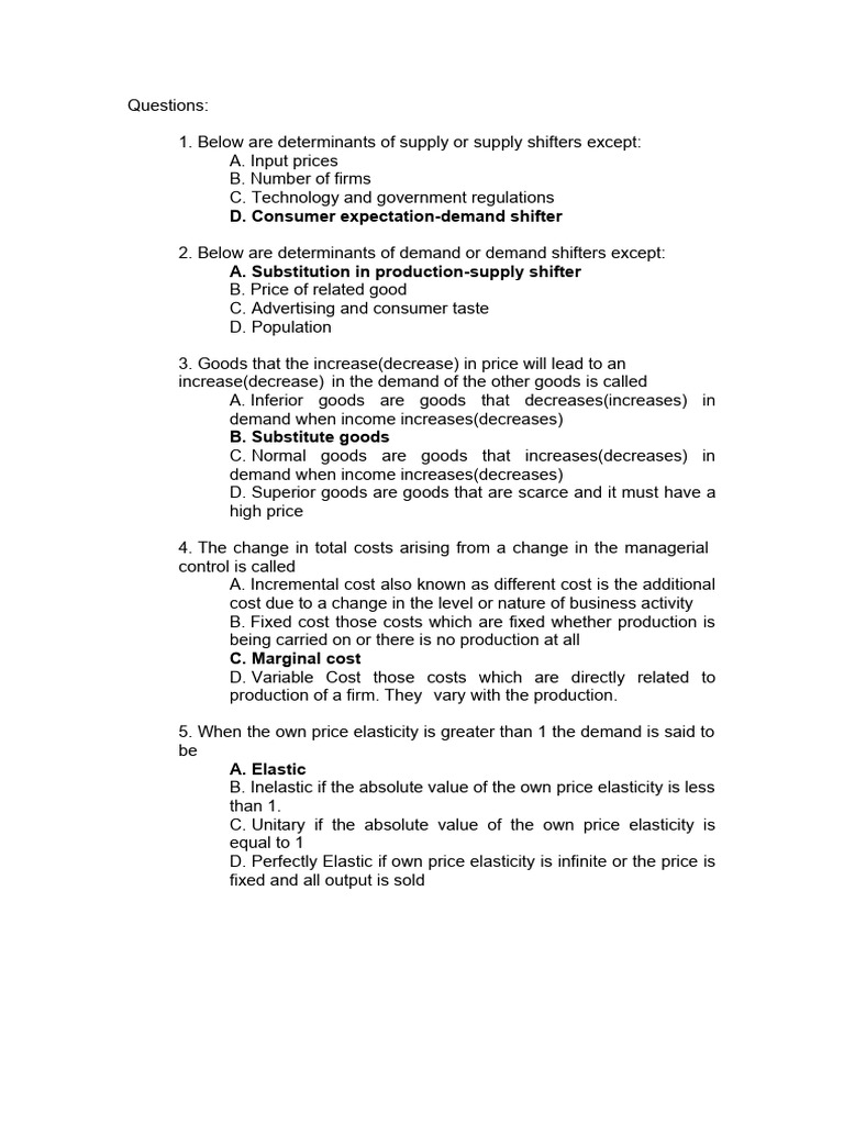 Managerial Economic-Quiz | PDF | Elasticity (Economics) | Demand