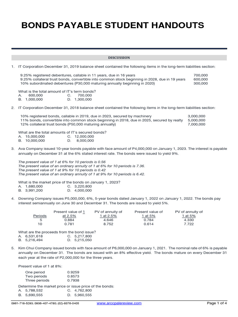 HANDOUT - Bonds Payable | PDF | Bonds (Finance) | Present Value