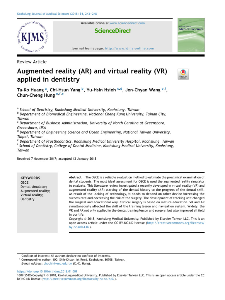 Augmented Reality Ar and Virtual Reality VR Applied in Dentistry | PDF