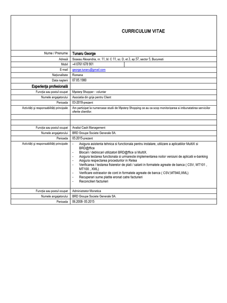 CV George Tunaru | PDF