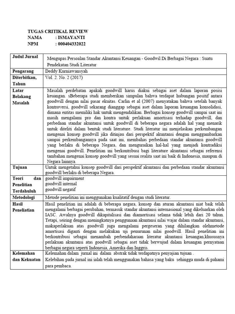 Analisis Standar Akuntansi Goodwill Global | PDF