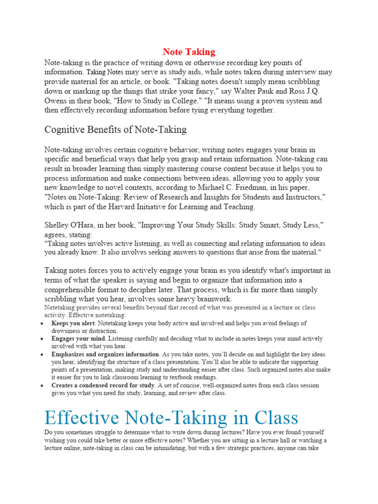 Note Taking | PDF
