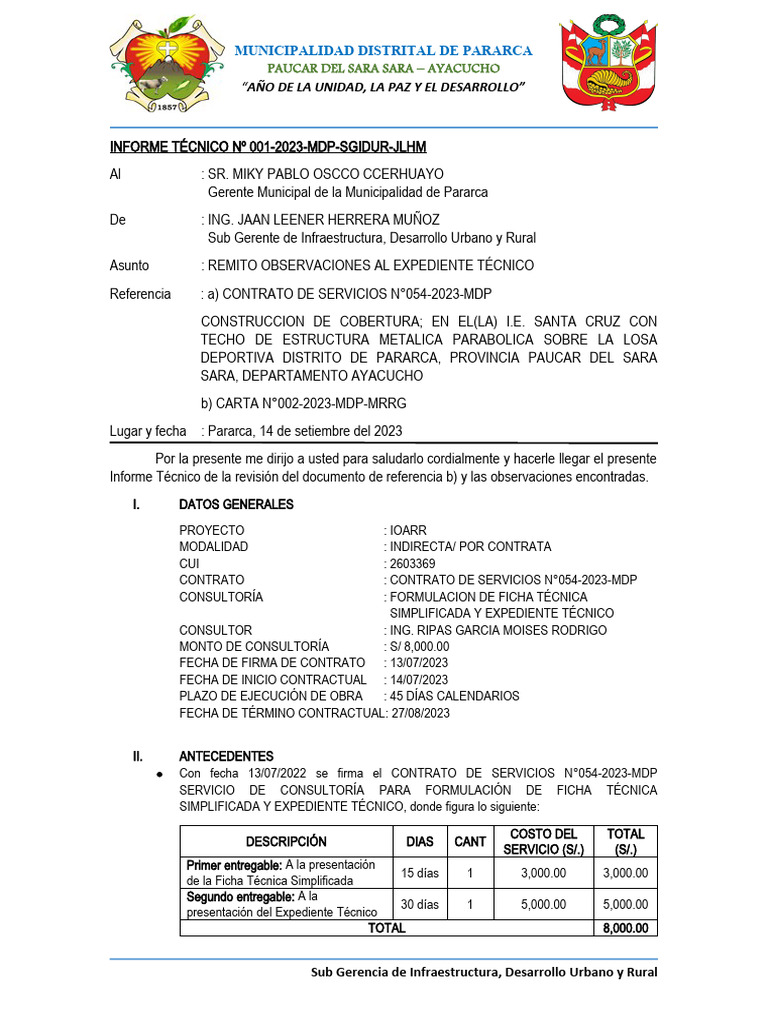 Informe Tecnico N°001 Cobertura | PDF