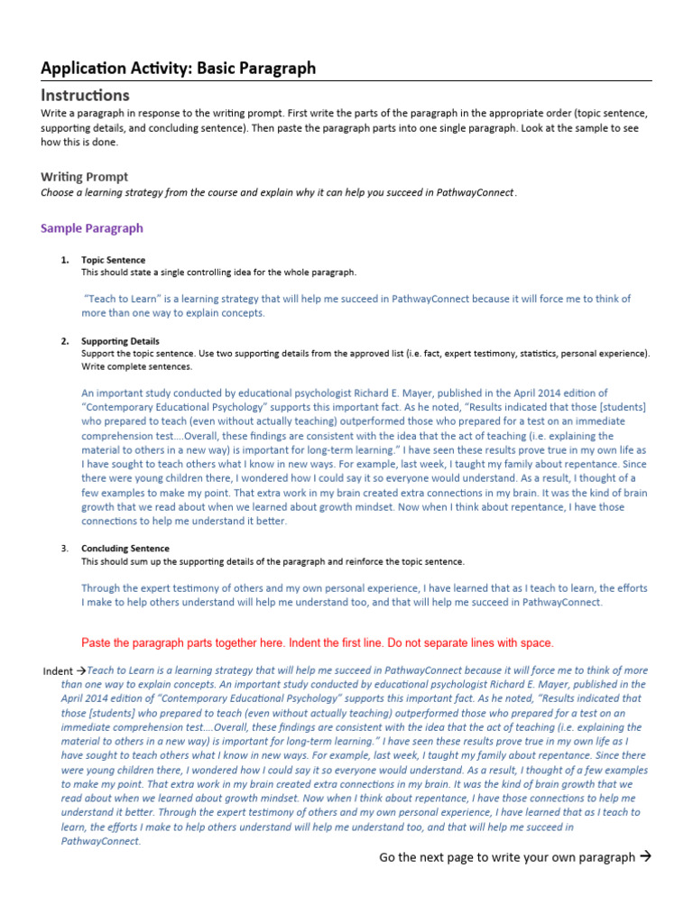 pc101 Application Activity Basicparagraph | PDF | Paragraph ...