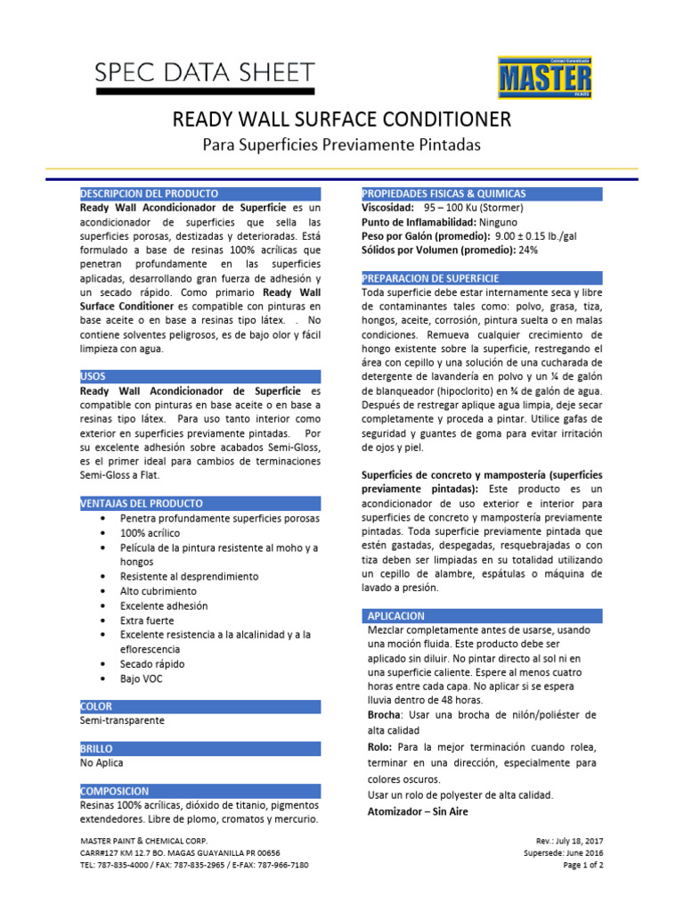 Spec Data Ready Wall Surface Conditioner | PDF