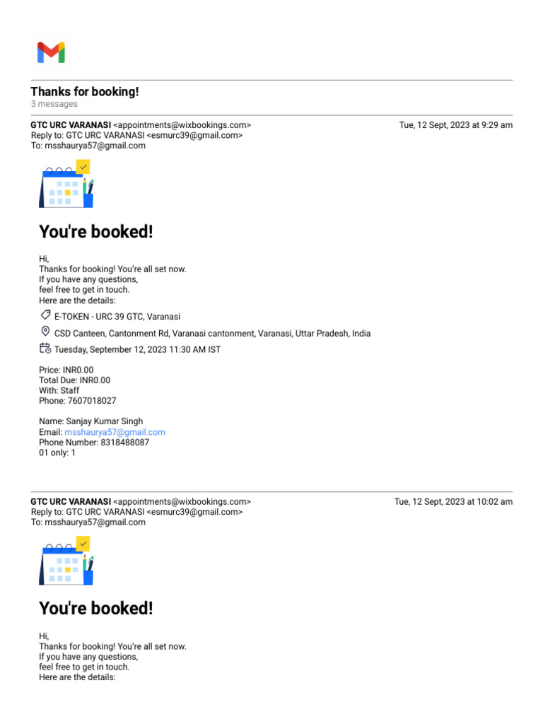 Gmail - Thanks For Booking! | PDF